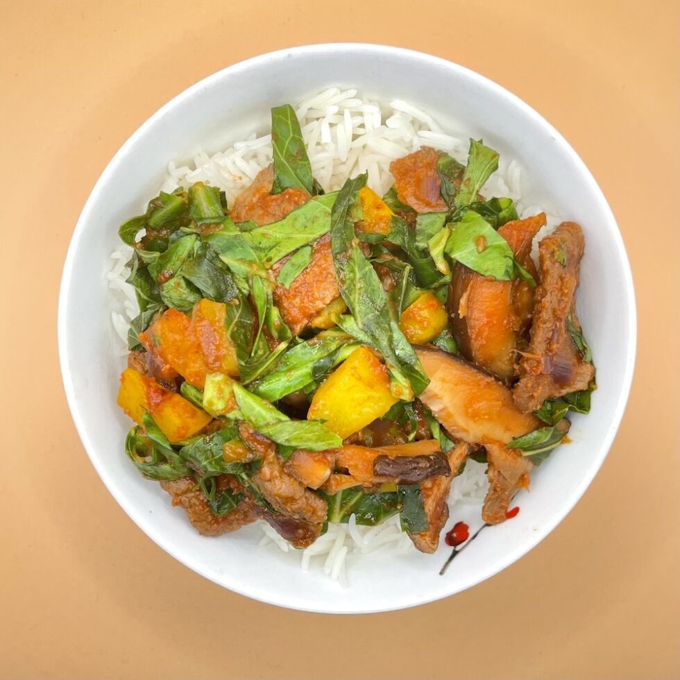 Curried TVP/Soya Meat Curry with Rice Delicious Recipe